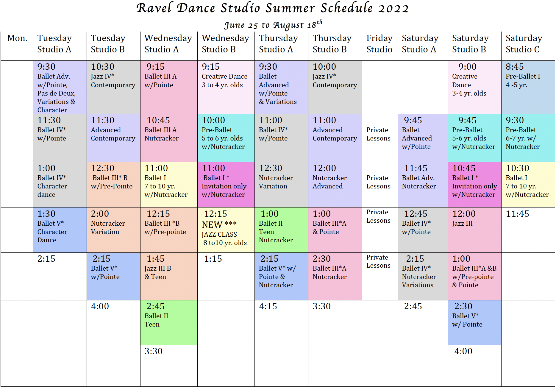 Schedule | Ballet and Creative Dance Studio in Reston, VA